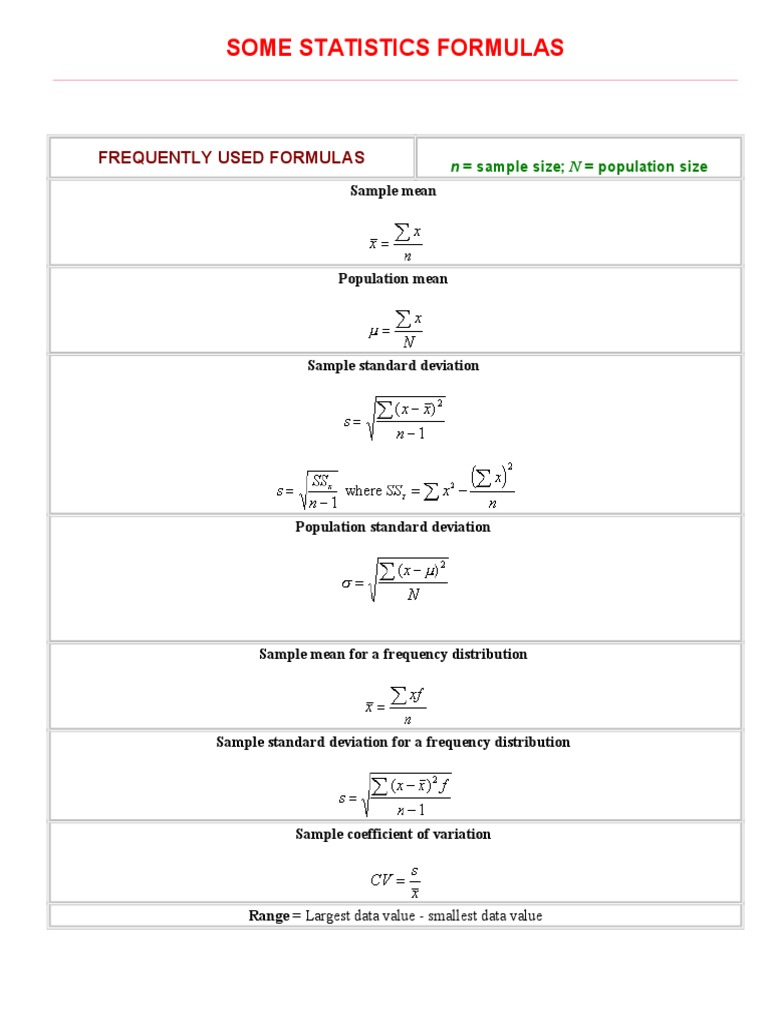 Statistics Formula | PDF