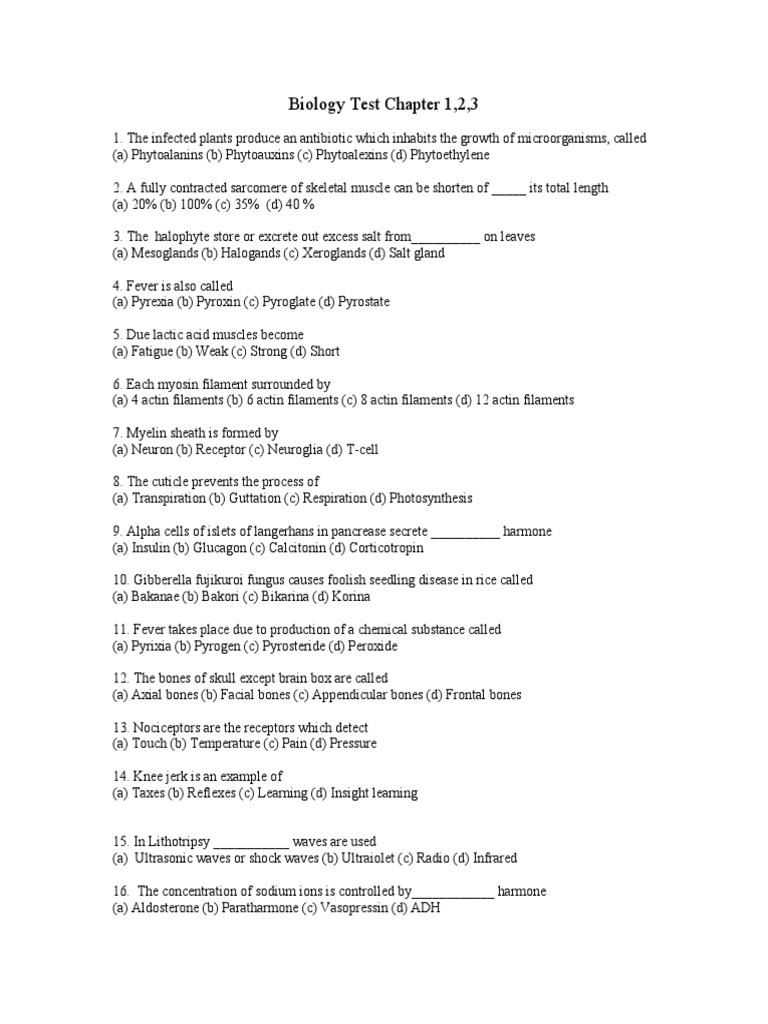 Biology Test Chapter 1,2,3 | PDF | Anatomy | Animal Anatomy