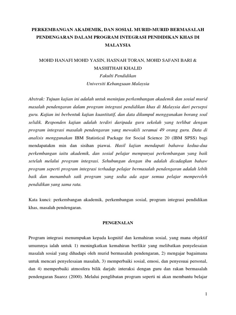 Perkembangan Akademik, Dan Sosial Murid-Murid Bermasalah Pendengaran ...