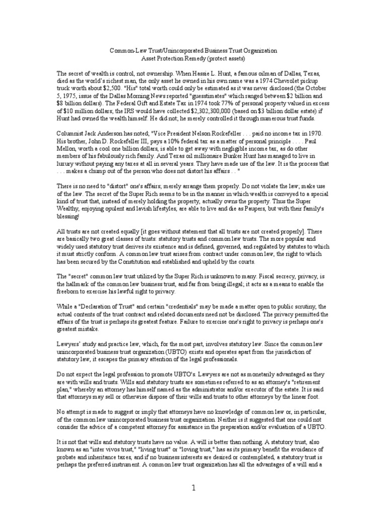 Common Law Trusts for Asset Protection | PDF | Trust Law | Comparative Law