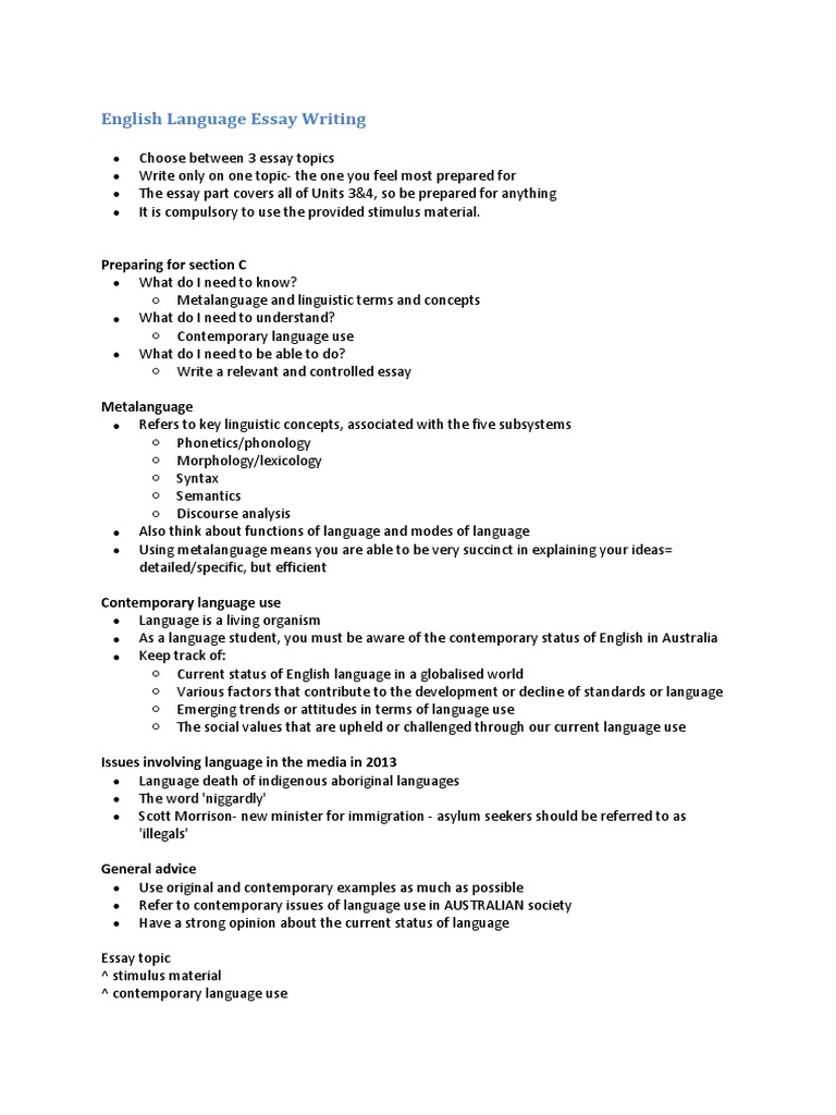 English Language Essay Writing Guide | PDF | Linguistics | Essays