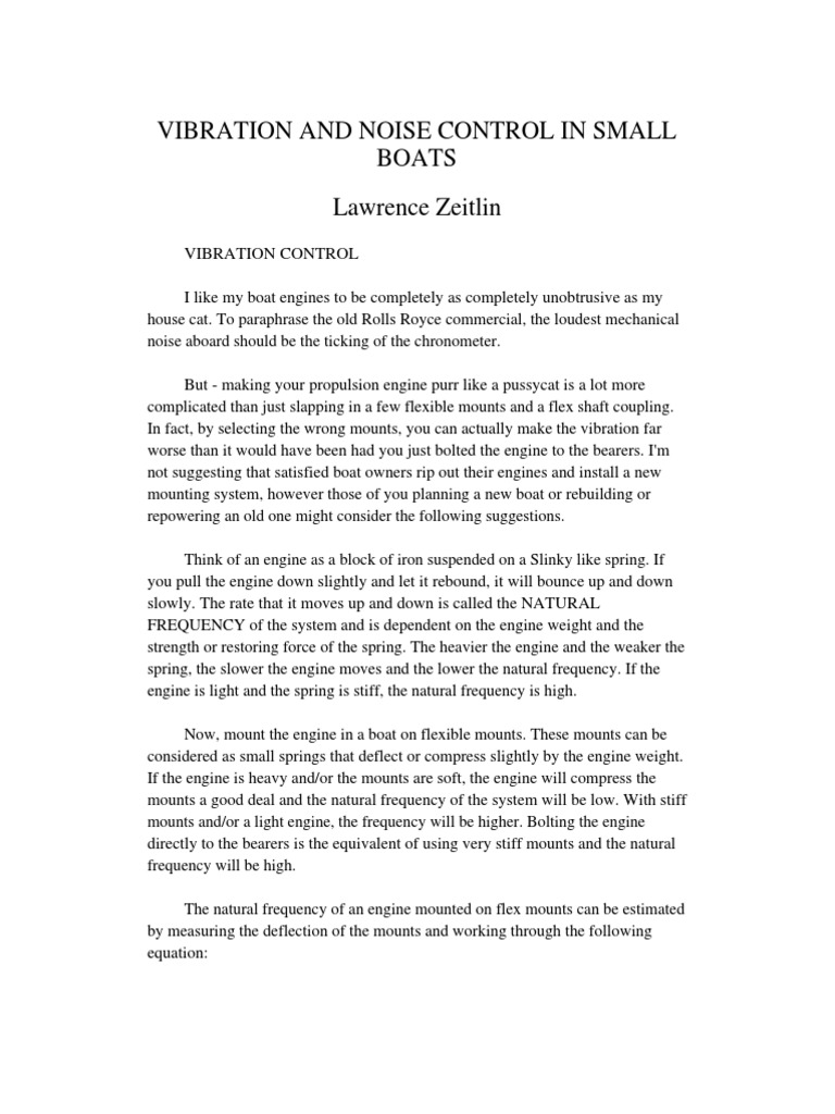 Vibration and Noise Control in Small Boats | PDF | Internal Combustion ...