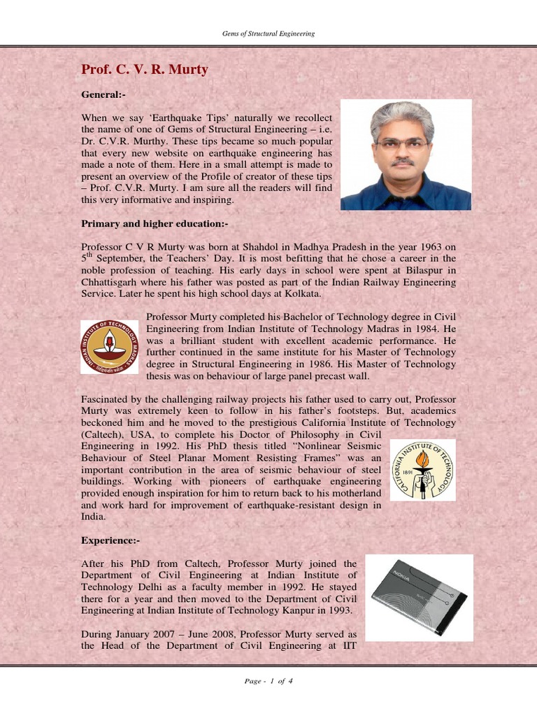 DR CVR Murty - Sefi | PDF | Earthquake Engineering | Engineering