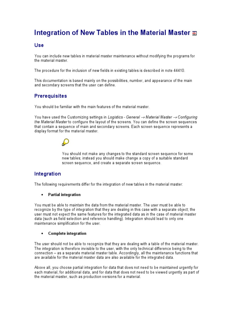 Integrating New Tables in Material Master | PDF | Subroutine | Database ...