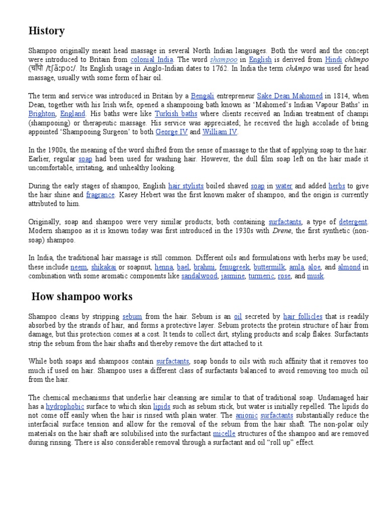 History | PDF | Shampoo | Human Hair