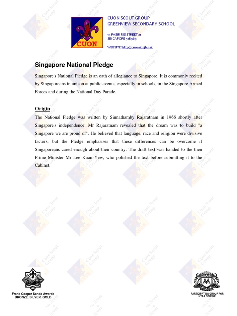 Singapore National Pledge: Origin | Download Free PDF | Southeast Asia ...