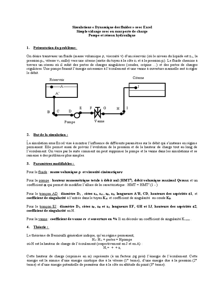 Simulation Dynamique Des Fluides Avec Excel | PDF | Fluide | Pompe