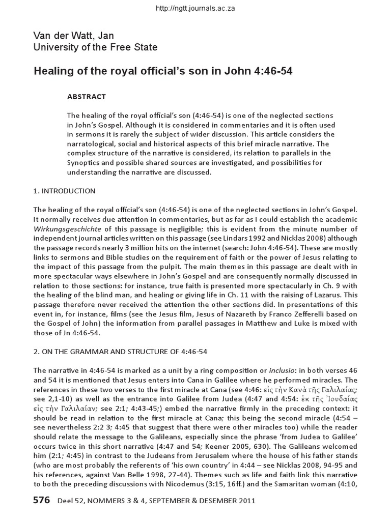 Healing Of The Royal Official s Son In John 4 46 54 PDF Gospel Of