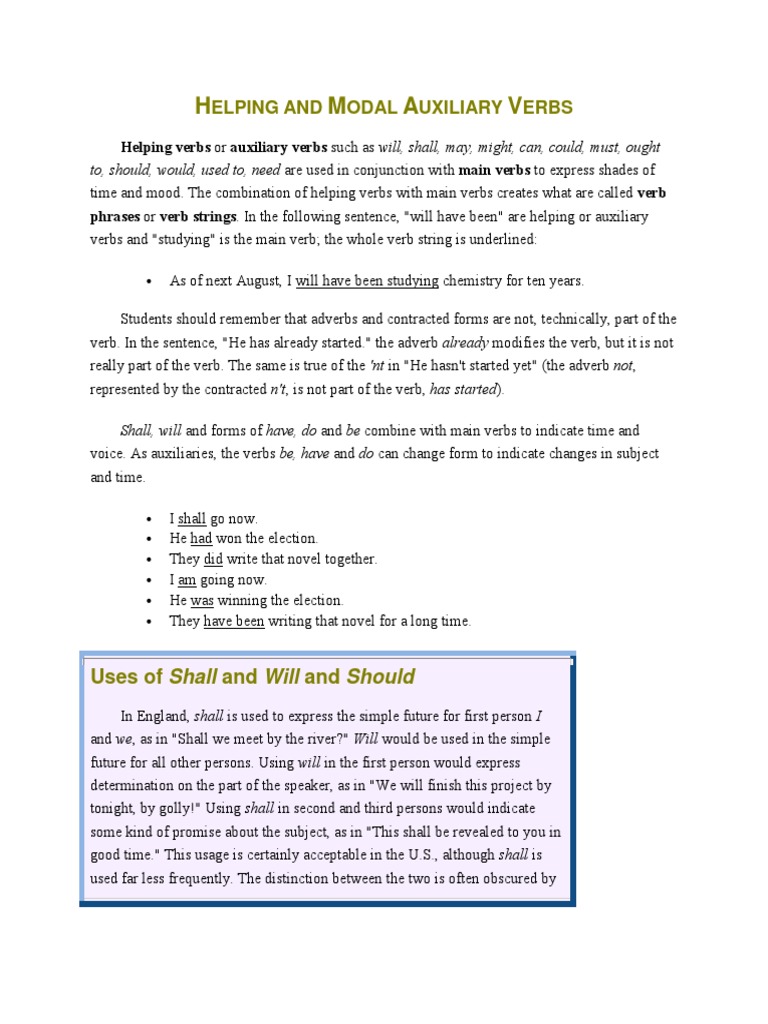Helping and Model Verbs | Download Free PDF | Perfect (Grammar) | Verb