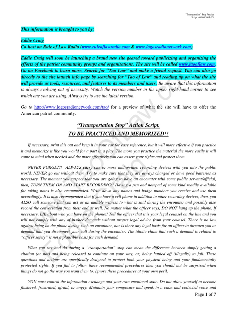 Traffic Stop Practice Script v04.03.2013-001 (Justified) | PDF | Search ...