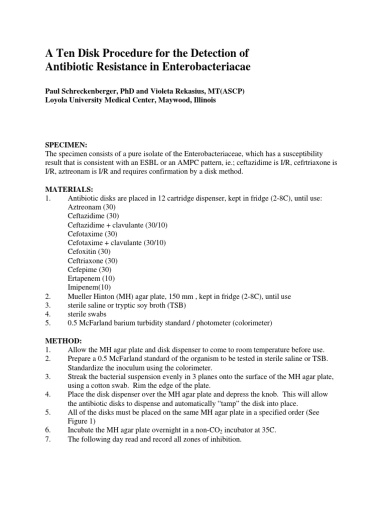 A Ten Disk Procedure For The Detection of Antibiotic Resistance in ...