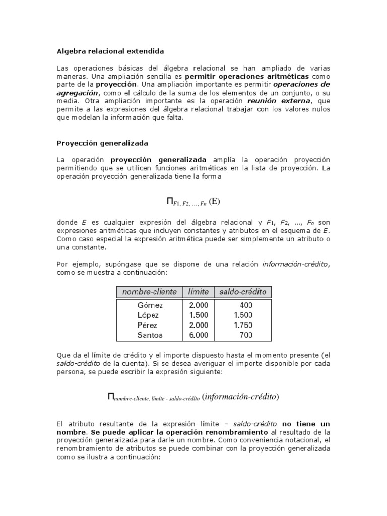 Álgebra Relacional Extendida | PDF