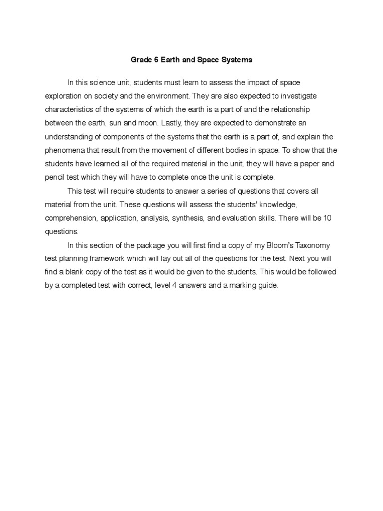 Grade 6 Earth and Space Systems Test Guide | PDF