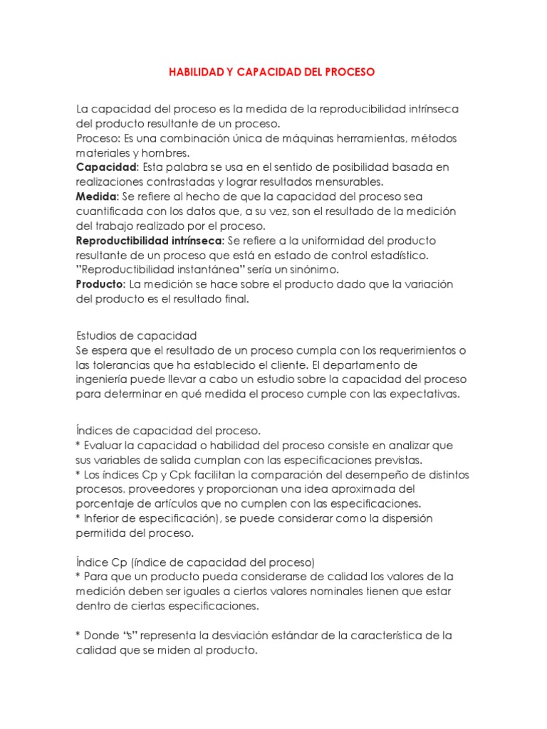 Habilidad y Capacidad Del Proceso | PDF | Science | Economias
