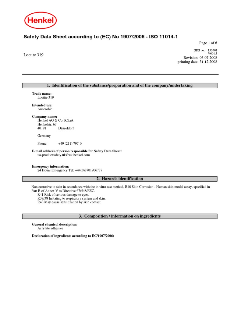 319 MSDS | PDF | Toxicity | Chemical Substances