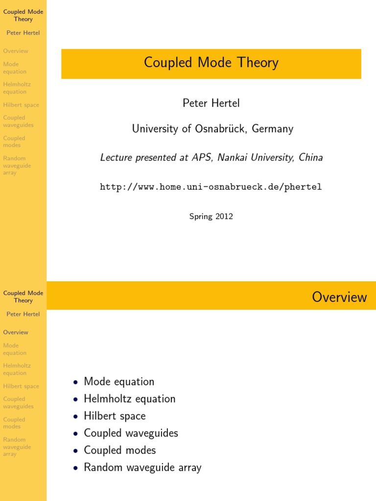 Coupled Mode Theory of Waveguides | PDF | Waveguide | Hilbert Space