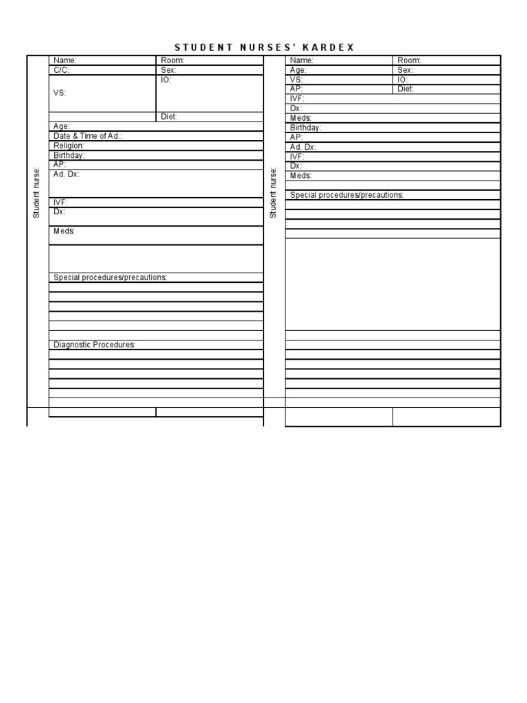 Student Nurse's Kardex | Obstetrics/Gynecology | Wellness