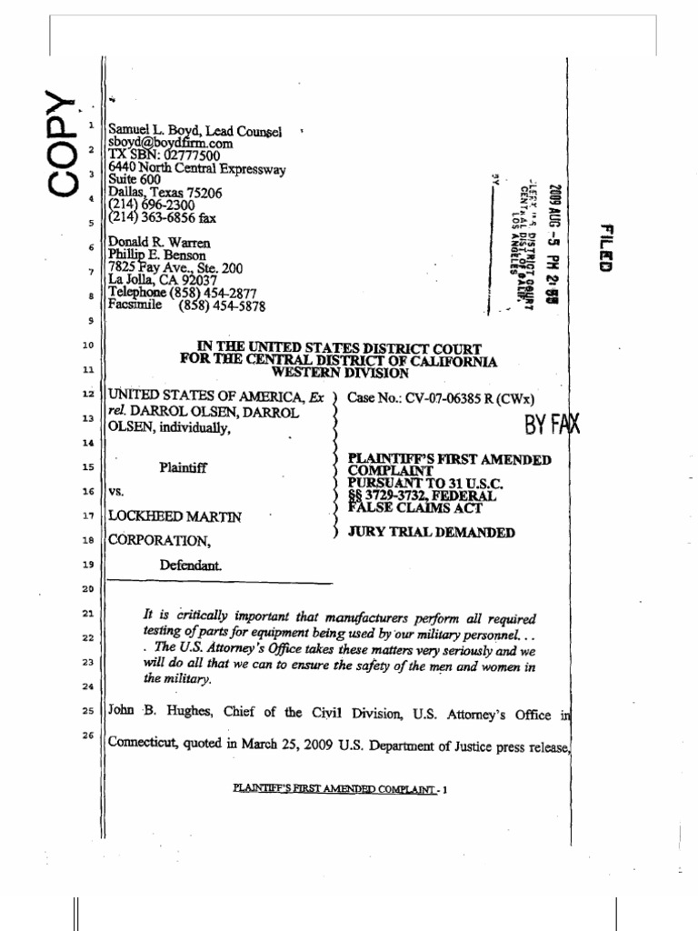 Plaintiff's First Amended Complaint and Exhibits Filed 8 5 09 - Olsen F ... Plaintiff's First Amended Complaint and Exhibits Filed 8 5 09 - Olsen F ...