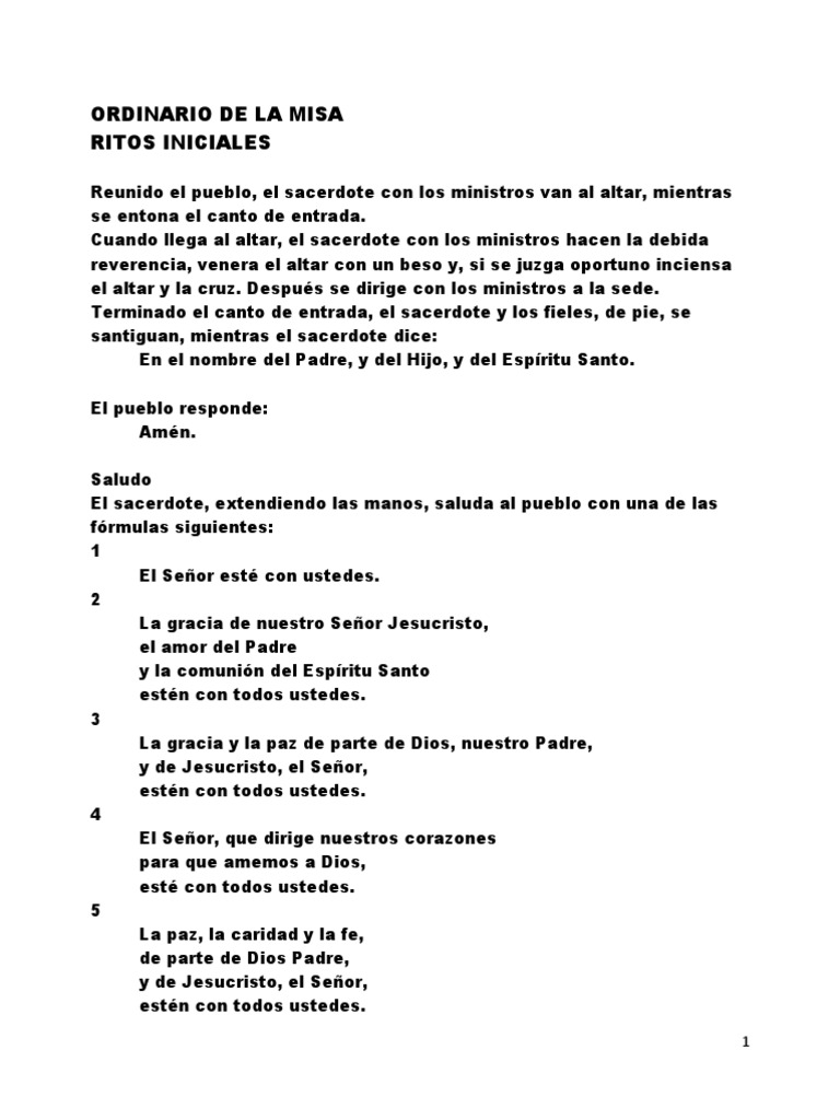 Ordinario de La Misa Para Imprimir | Misa (liturgia) | eucaristía