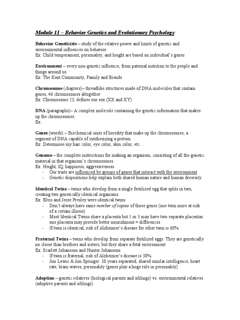 AP Psychology - Myers 9th Edition - Module 11 & 12 Vocab and Examples ...