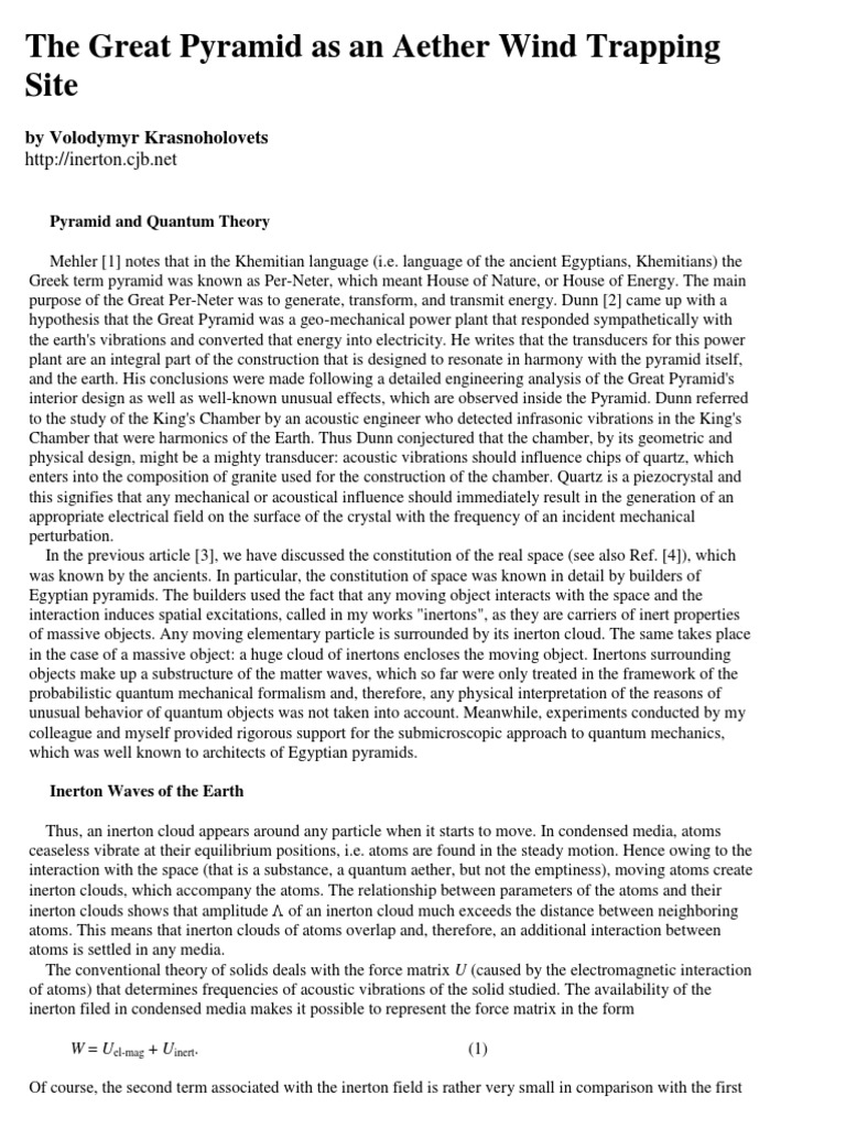 The Great Pyramid As An Aether Wind Trapping Site | PDF | Waves | Atoms