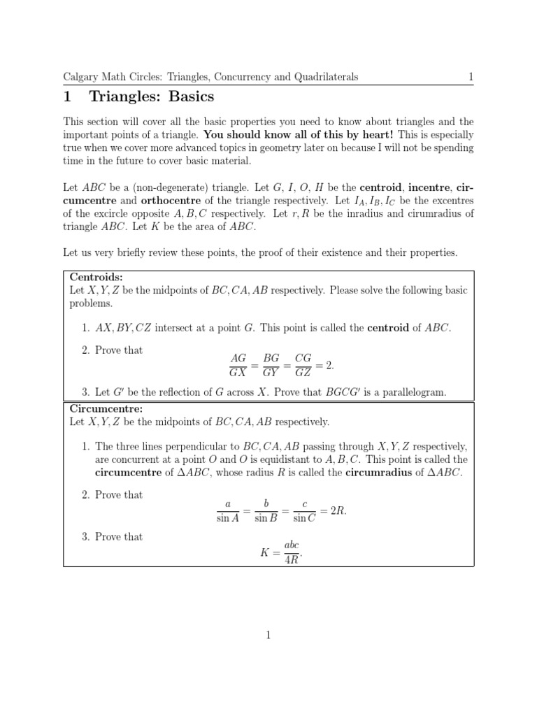 Triangles, Concurrency and Quadrilaterals | PDF | Triangle | Geometric ...