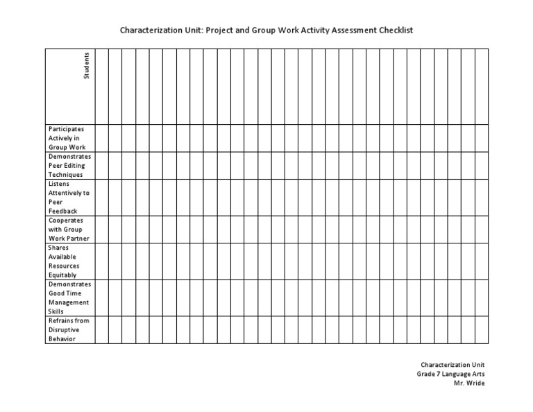 Grade 7 Group Work Checklist | PDF