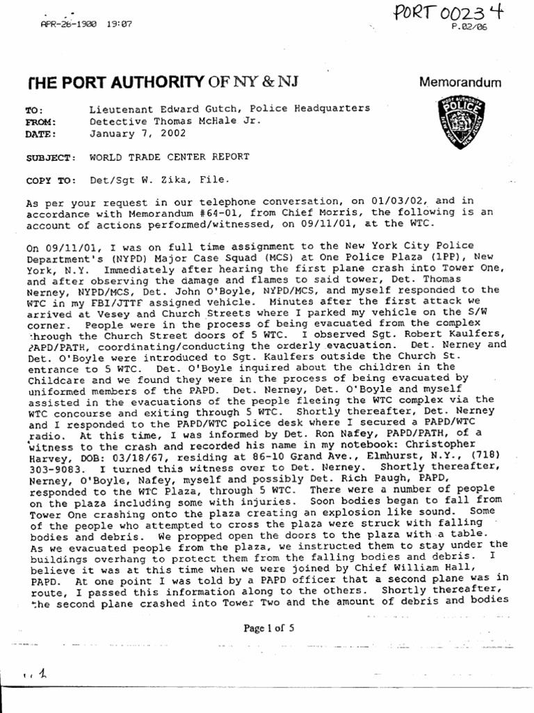 NY B37 Det Thomas McHale FDR - Entire Contents - 1-7-02 Statement (See ...