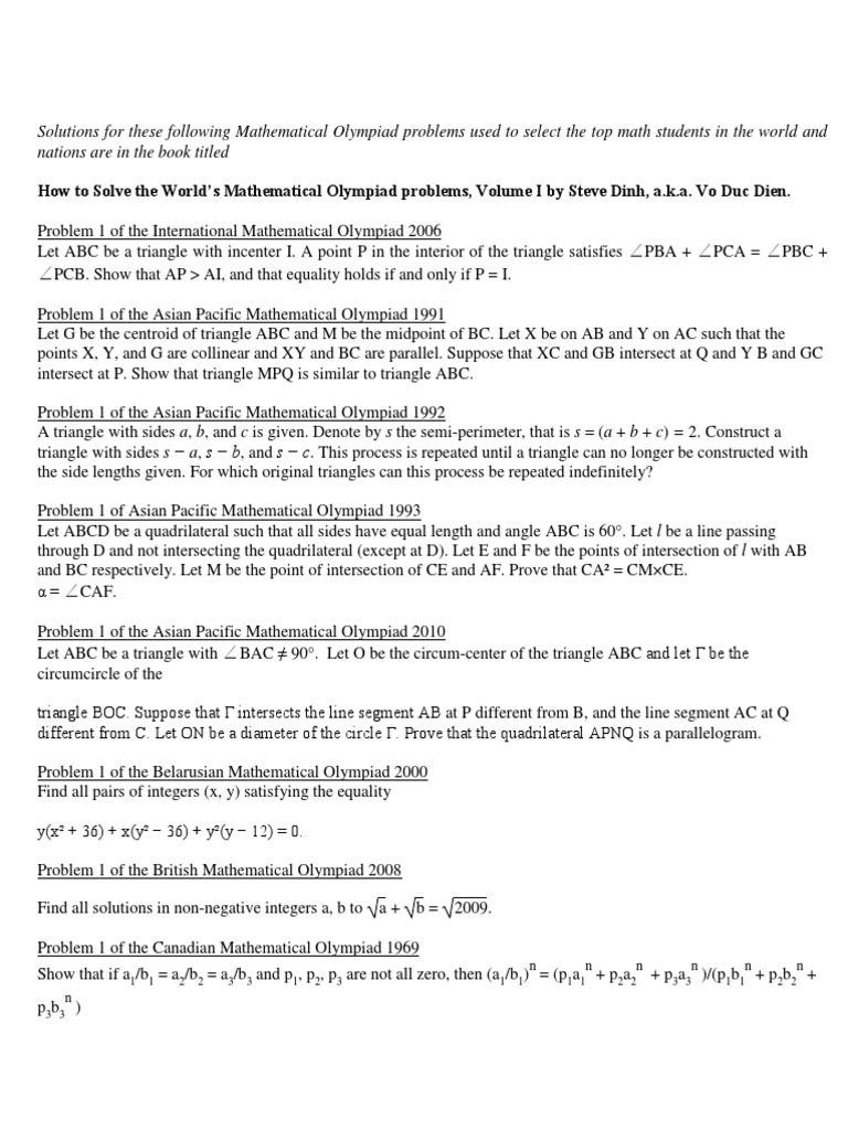 Mathematics Olympiad Problems | PDF