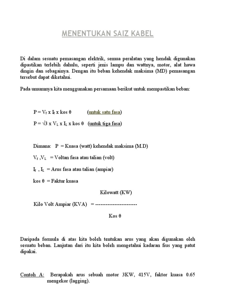 Menentukan Saiz Kabel | PDF