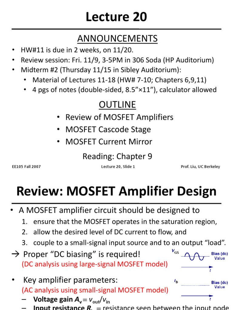 Lecture 20 | PDF | Mosfet | Amplifier