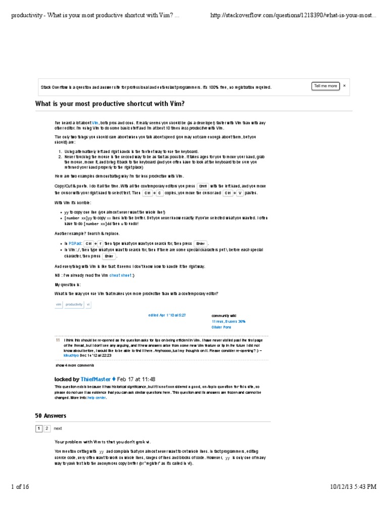 Vim Productivity Stack Overflow Pdf Computer Programming Software Engineering