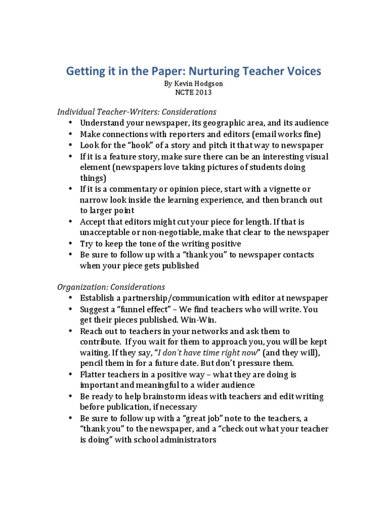 Nurturing Teacher Voices in Newspapers | PDF | Communication