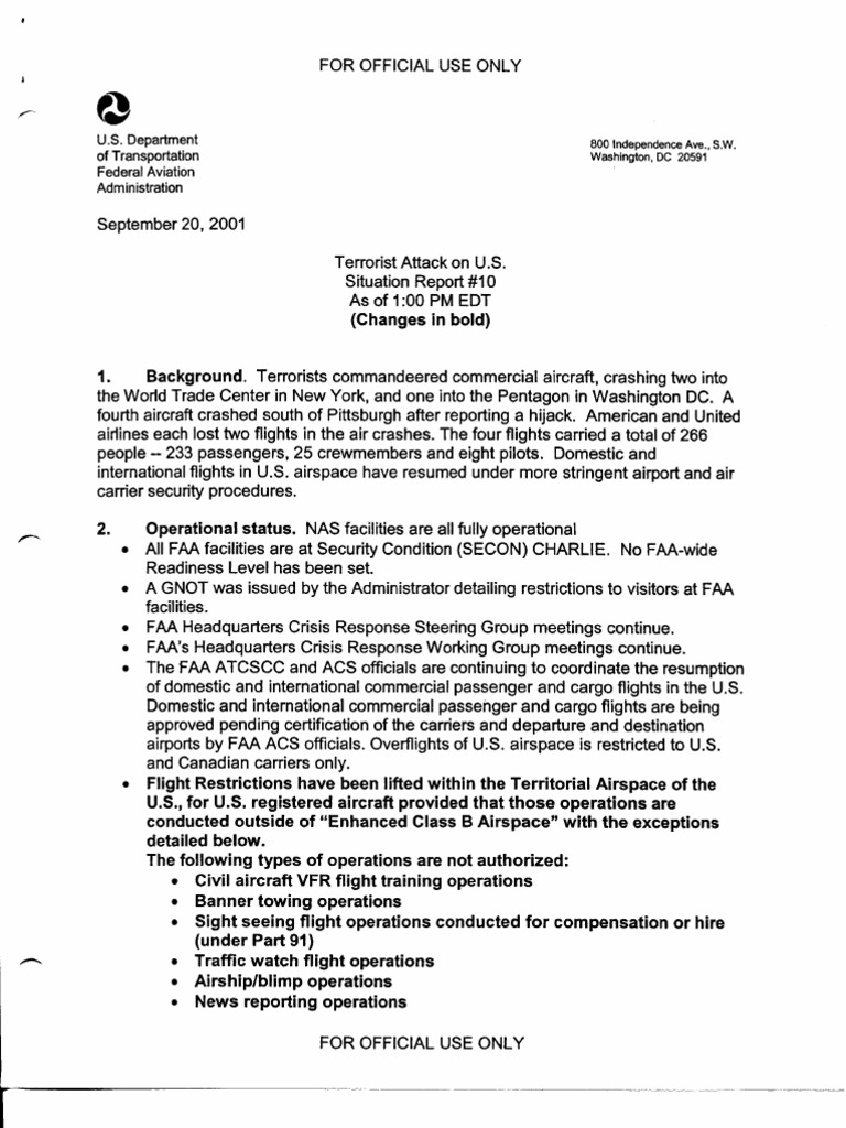 T8 B18 HQ FAA 1 of 3 FDR - 9-20-01 FAA Situation Report 237 | PDF ...