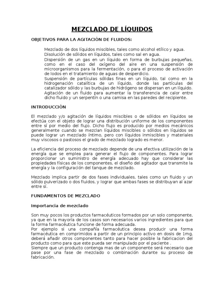 Mezclado y Agitación de Líquidos | PDF