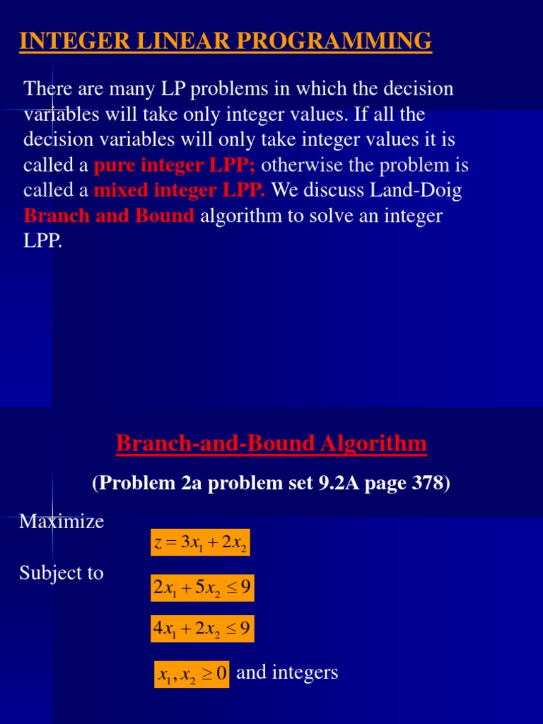 L30 Integer Linear Programming Branch And Bound Algorithm Pdf Linear Programming