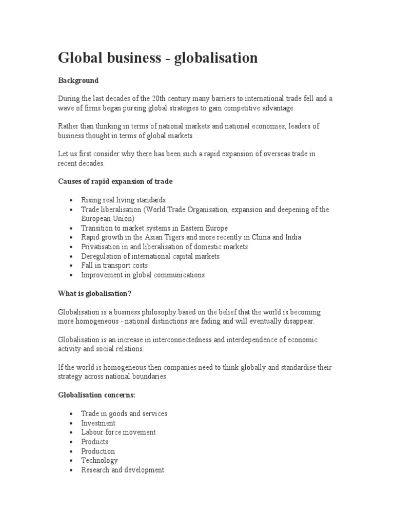 Global Business - Globalisation | PDF | Globalization | Deregulation