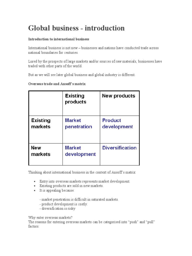 Global Business - Introduction | PDF | International Business | Market ...