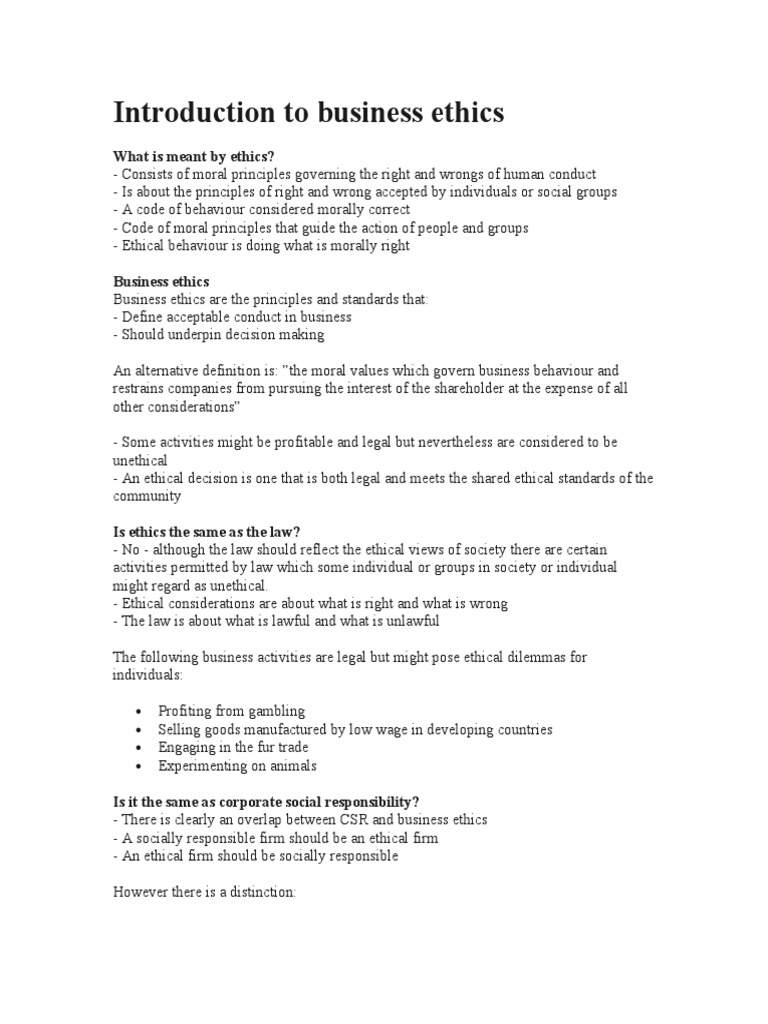 Introduction To Business Ethics | PDF | Business Ethics | Morality