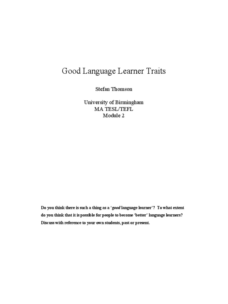 Traits of Effective Language Learners | PDF | Second Language | Second ...
