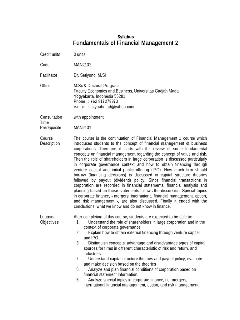 Fundamentals of Financial Management 2: Syllabus | PDF | Business