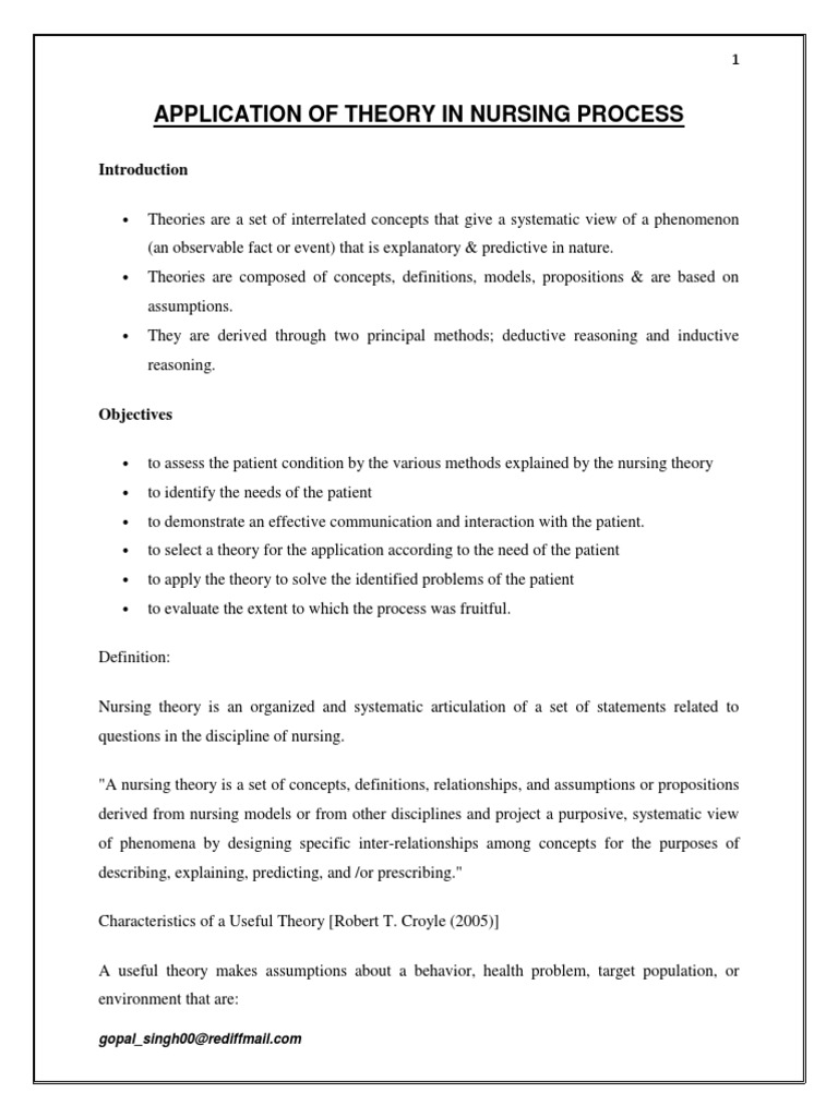 Application of Nursing Theory in Practice | PDF | Theory | Nursing