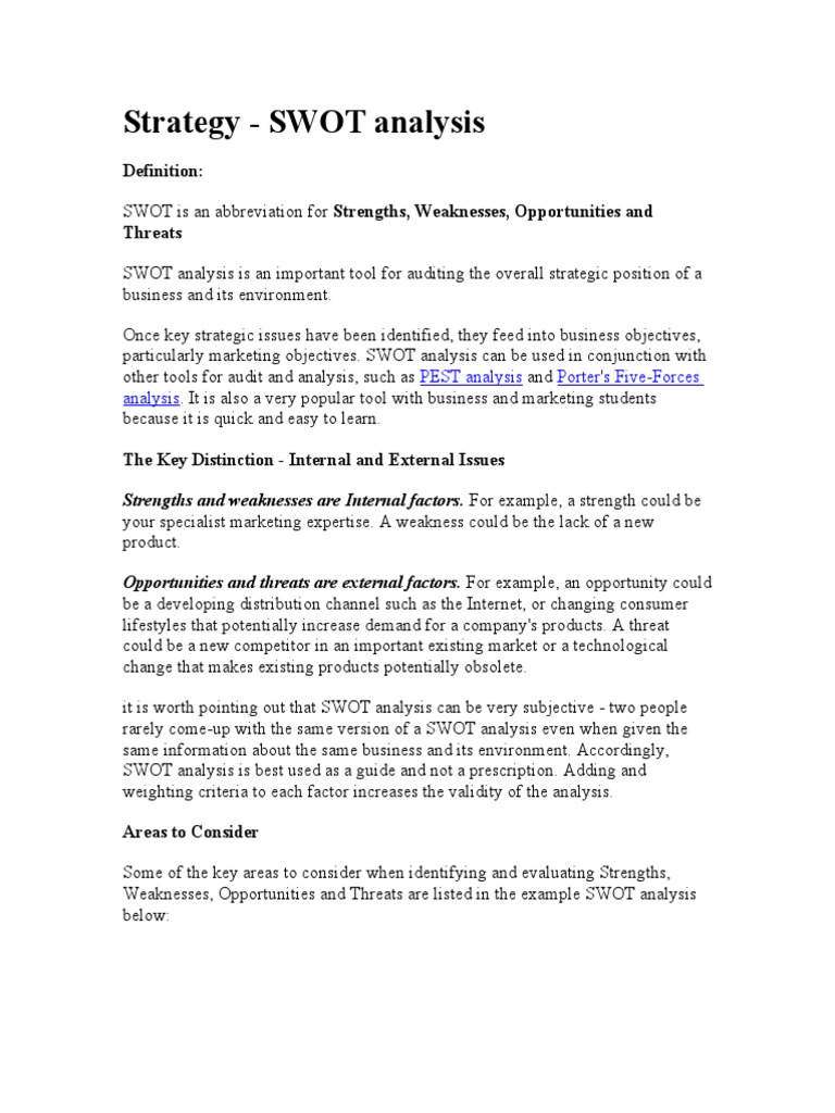 Strategy - SWOT Analysis: Definition | PDF | Career & Growth