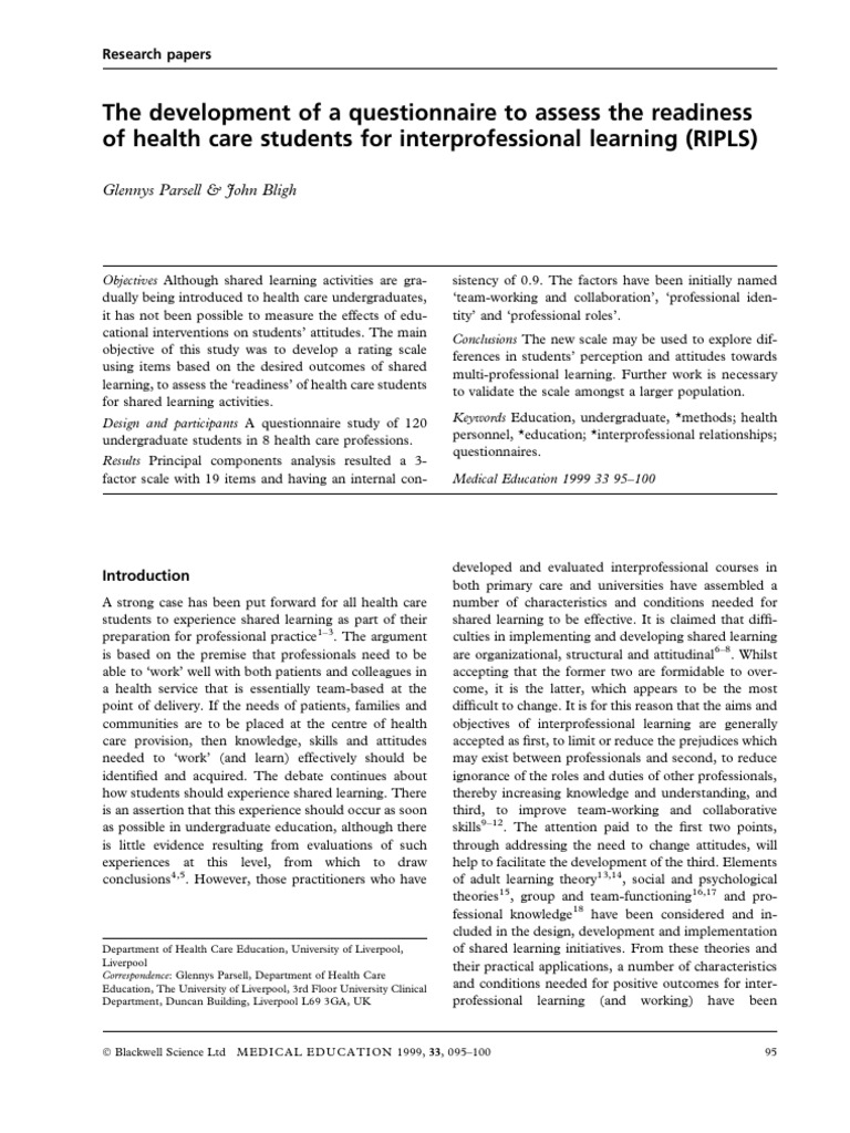 The Development of A Questionnaire To Assess The Readiness (Nurse ...