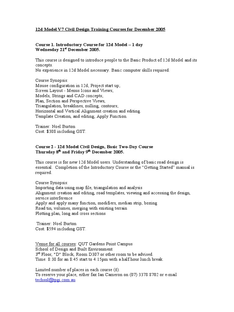 12d Model Civil Design Courses December 2005 | PDF