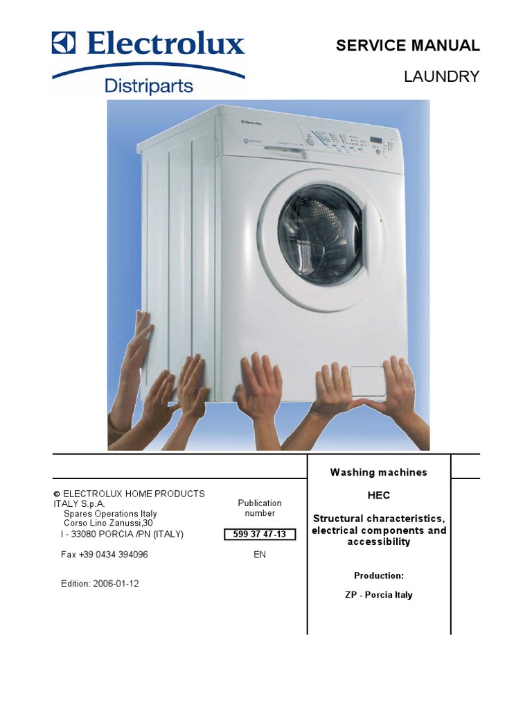 Electrolux Washing Machine Service Manual | PDF | Bleach | Magnesium
