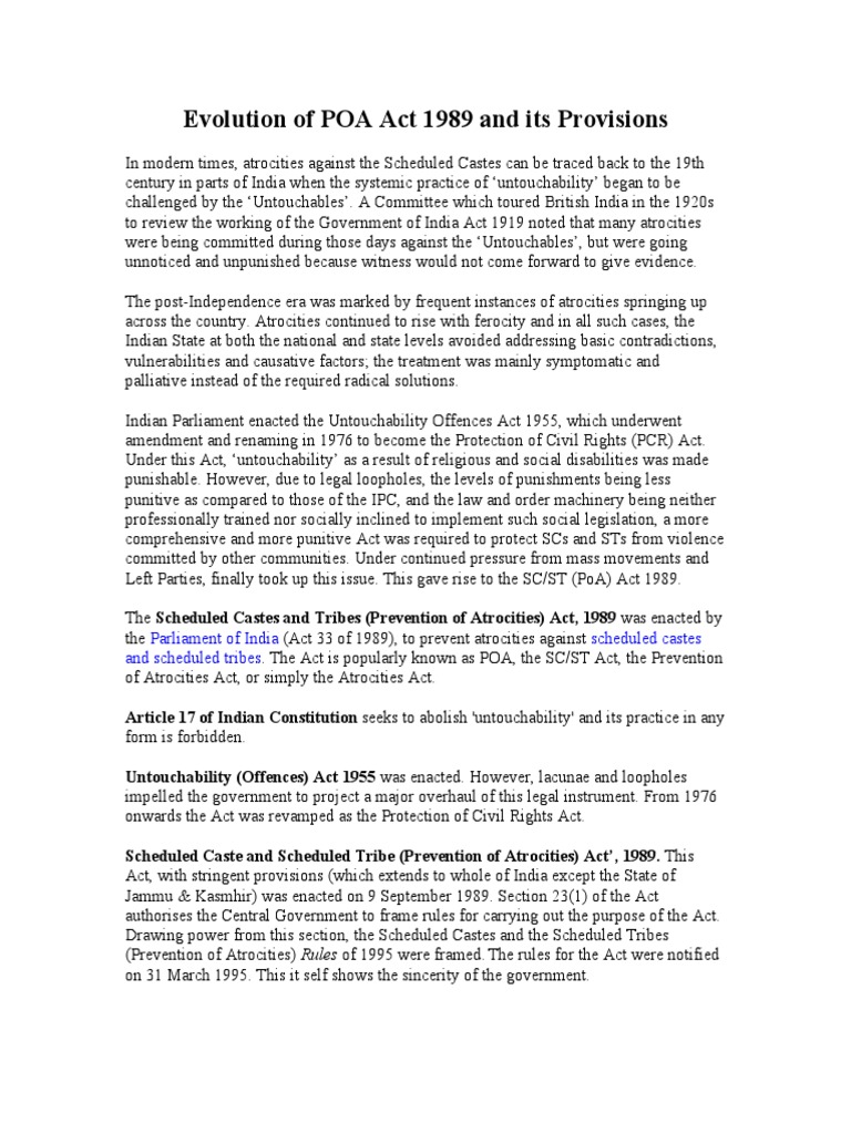 Evolution of Prevention of SC/ST Atrocities Act | PDF | Dalit | Crime ...
