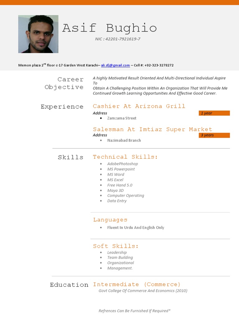 Asif Bughio's Resume: Skills & Experience | PDF | Career & Growth