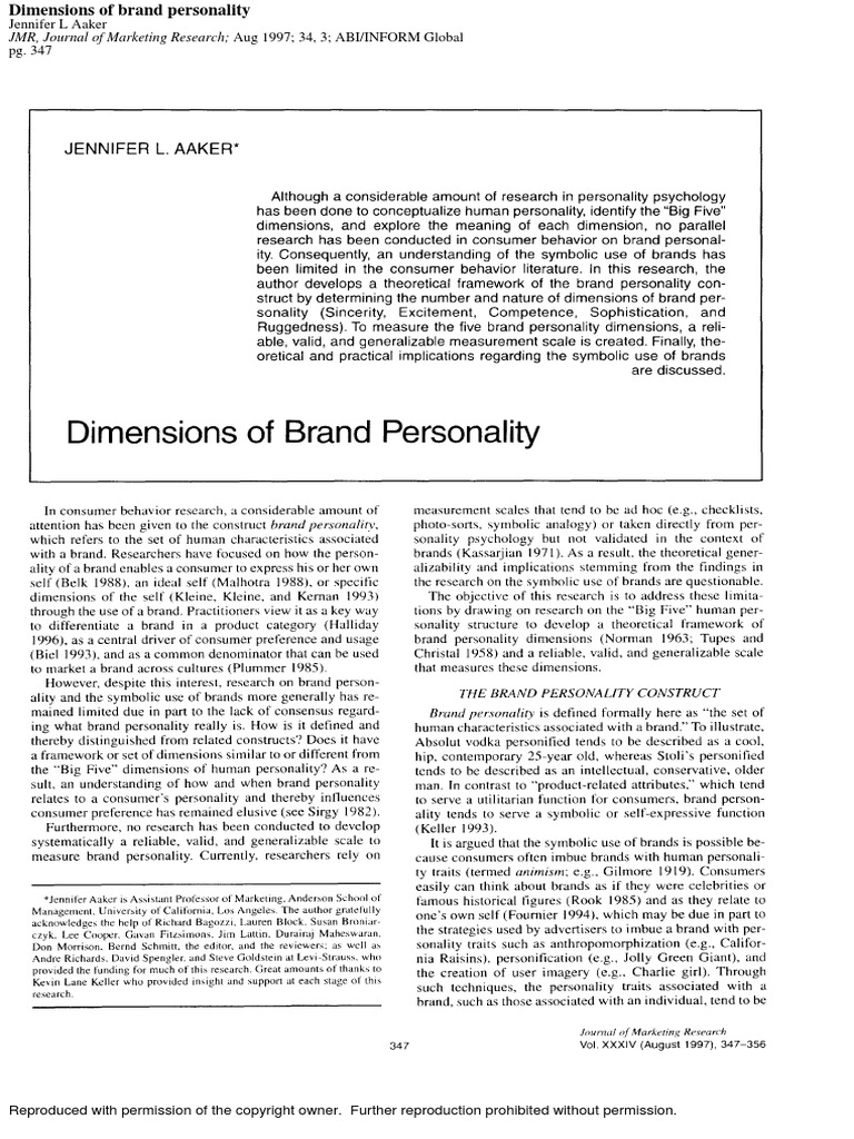 Aaker J.-Dimensions of Brand Personality 1997 | PDF
