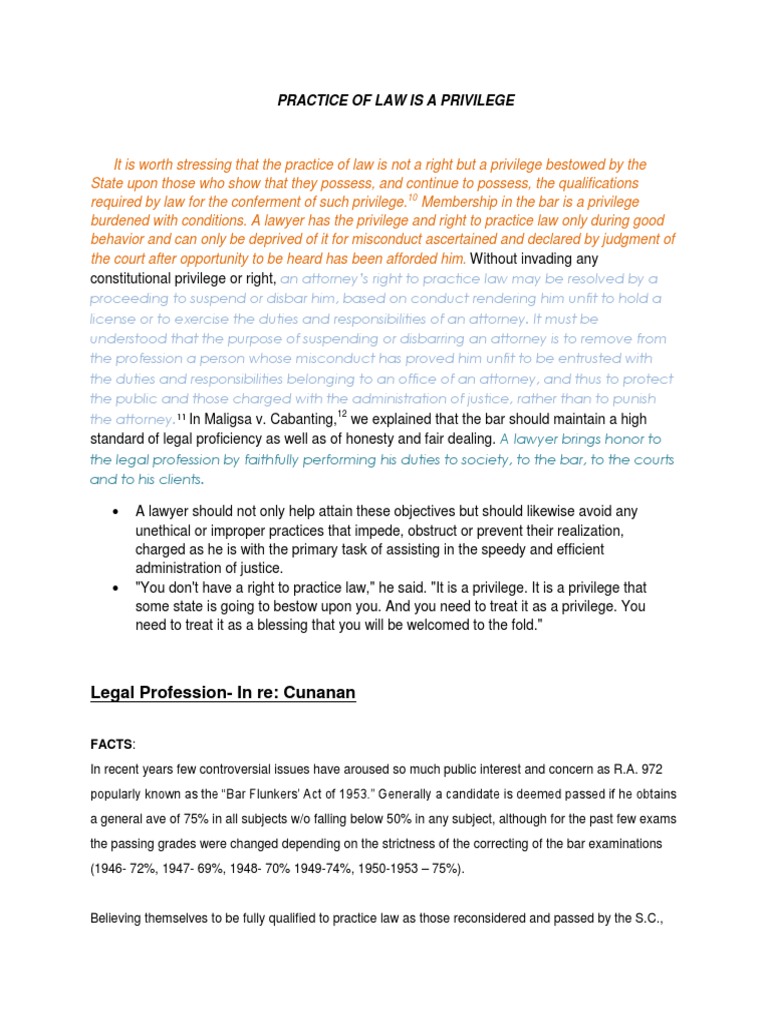Practice of Law Is A Privilege | PDF | Lawyer | Practice Of Law